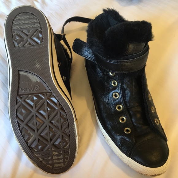 Converse | Shoes | Fuzzy Black Converse Sneakers | Poshmark